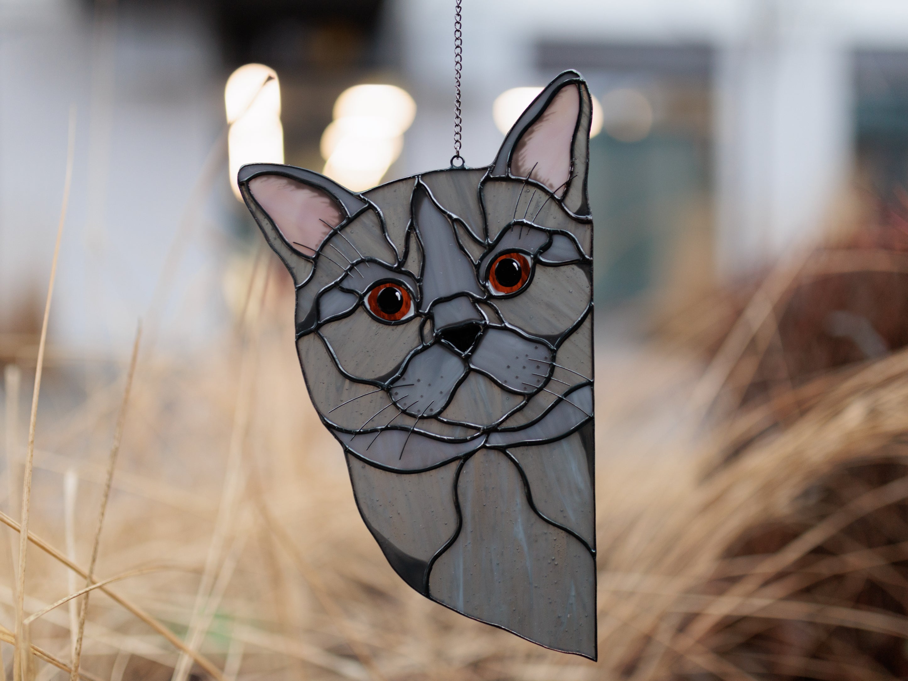 Glass British Gray Cat Suncatcher buy in US – Venus Glass Art